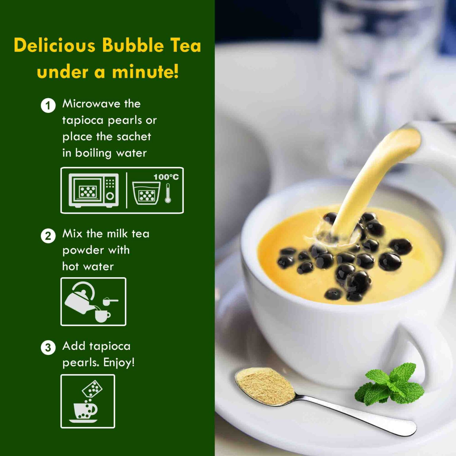 Honeydew & Mango Bubble Tea Kit with Instant Tapioca Pearls (30+ drinks ...
